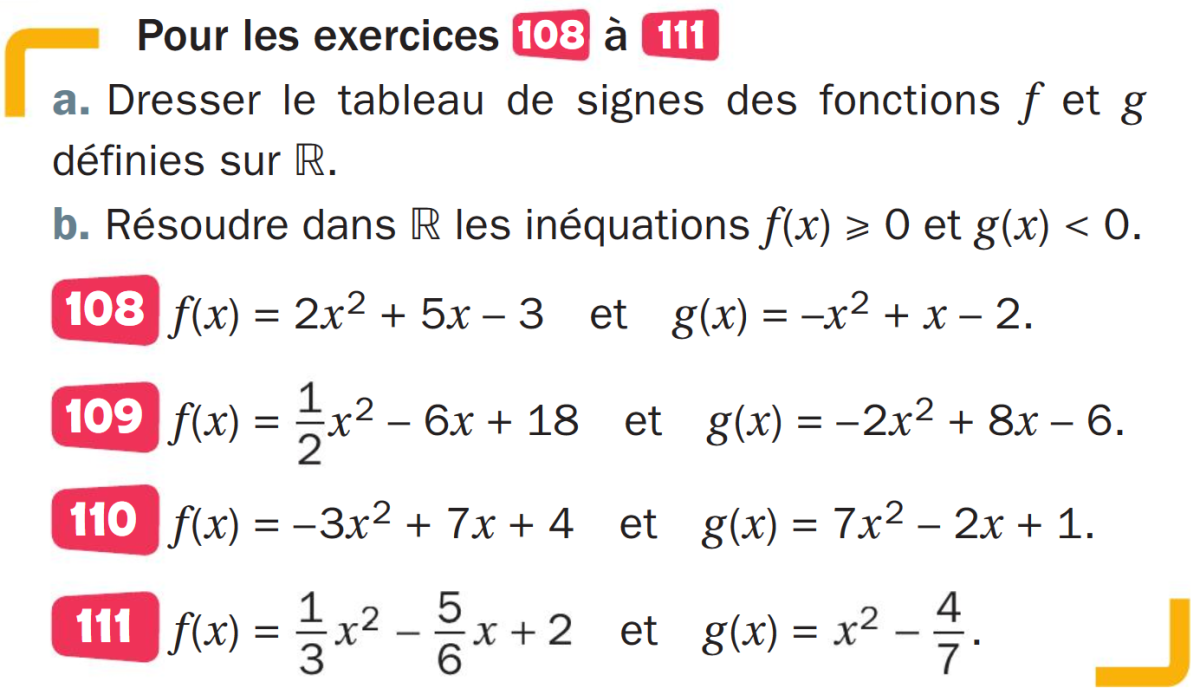 Exercice : Second degré - Ex 40 [Exercices - Signe du trinôme]